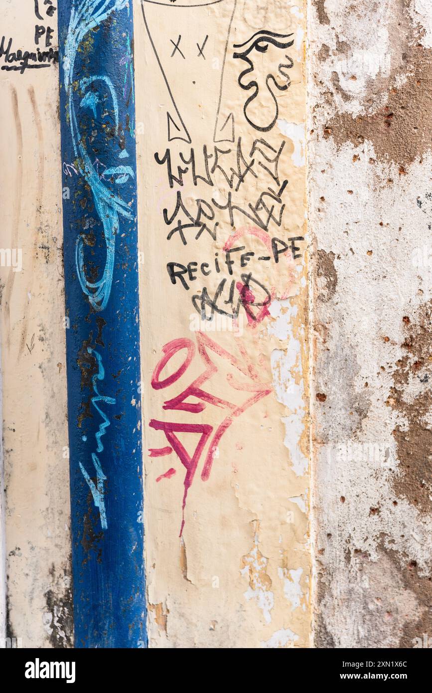 Salvador, Bahia, Brazil - July 27, 2024: Street graffiti on old and ...