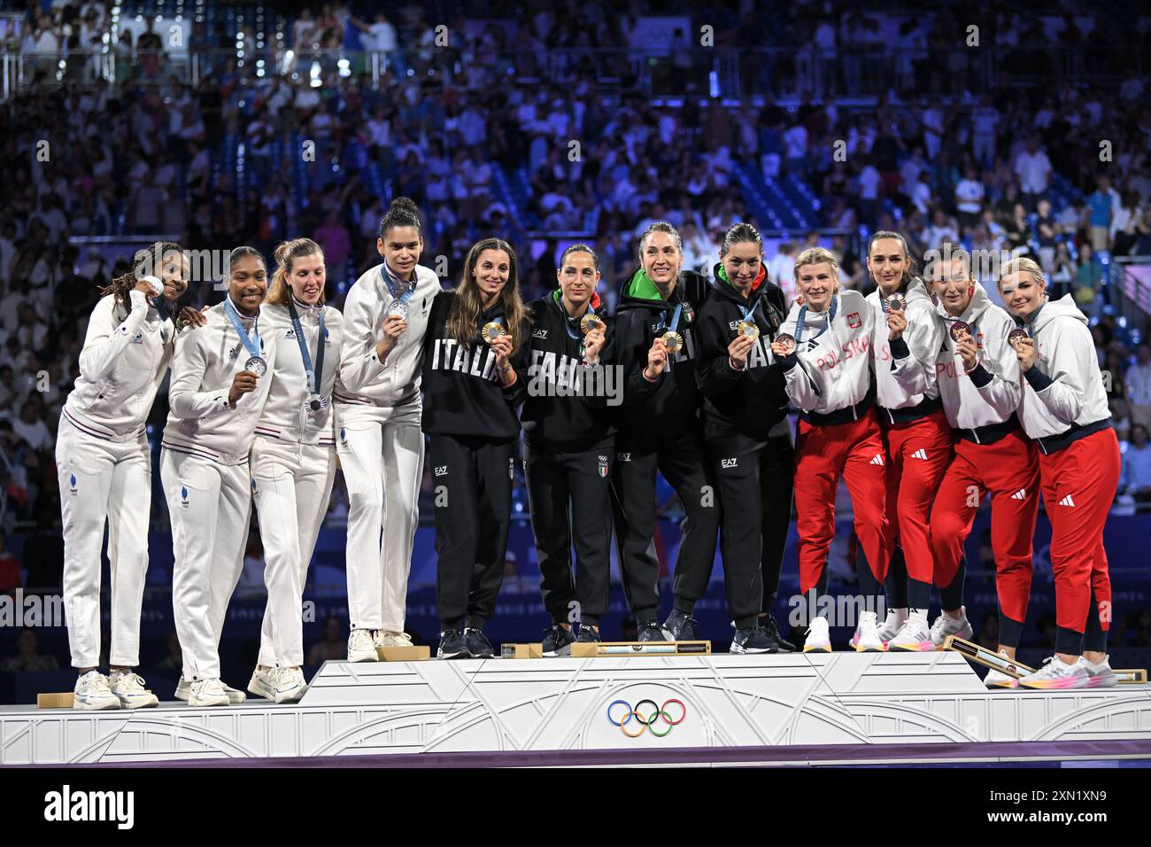 Paris, France. 30th July, 2024. (L to R) Silver medalists of Team ...