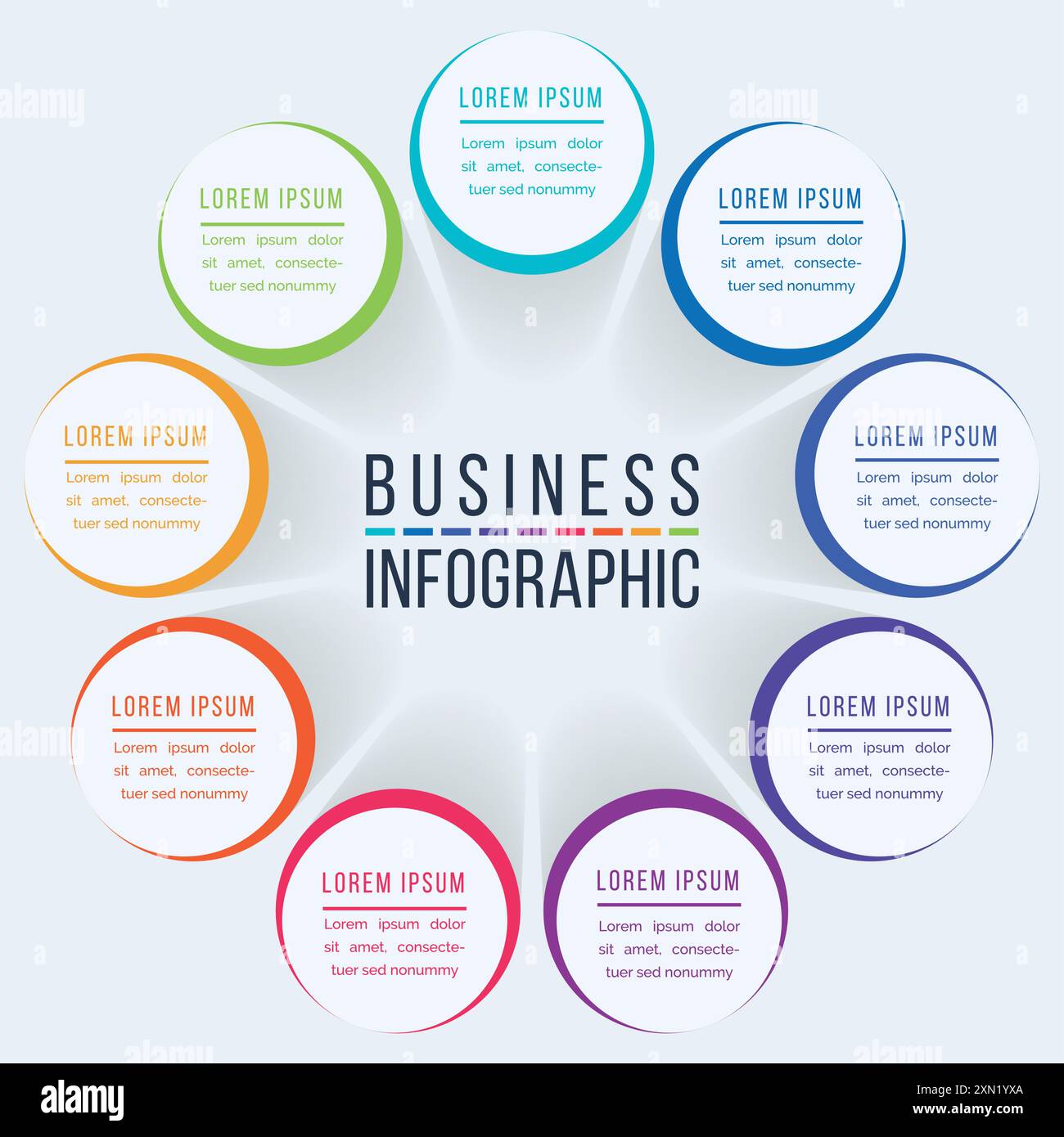 Circle Infographic design 9 steps, objects, elements or options ...