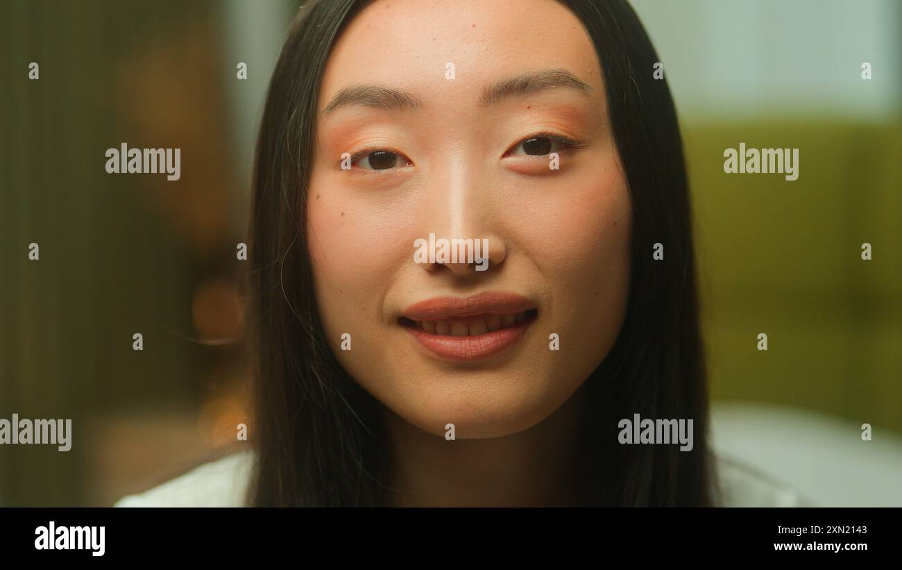 Close up face portrait Asian Japanese woman 20s gen z girl young ...