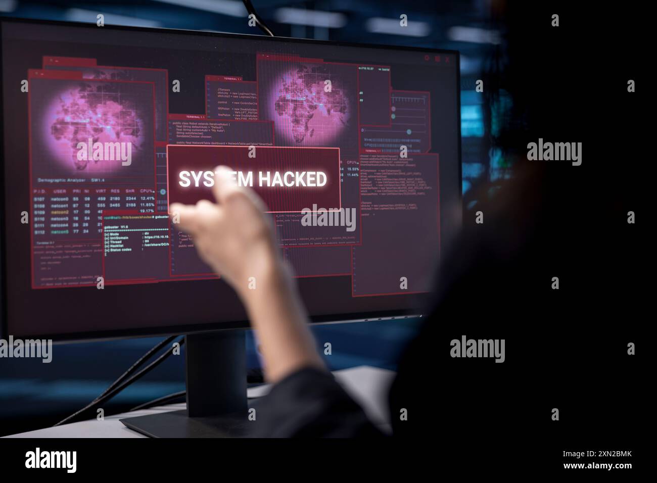 Admin in server hub establishment frightened by hacker passing firewall and stealing data. Close ...