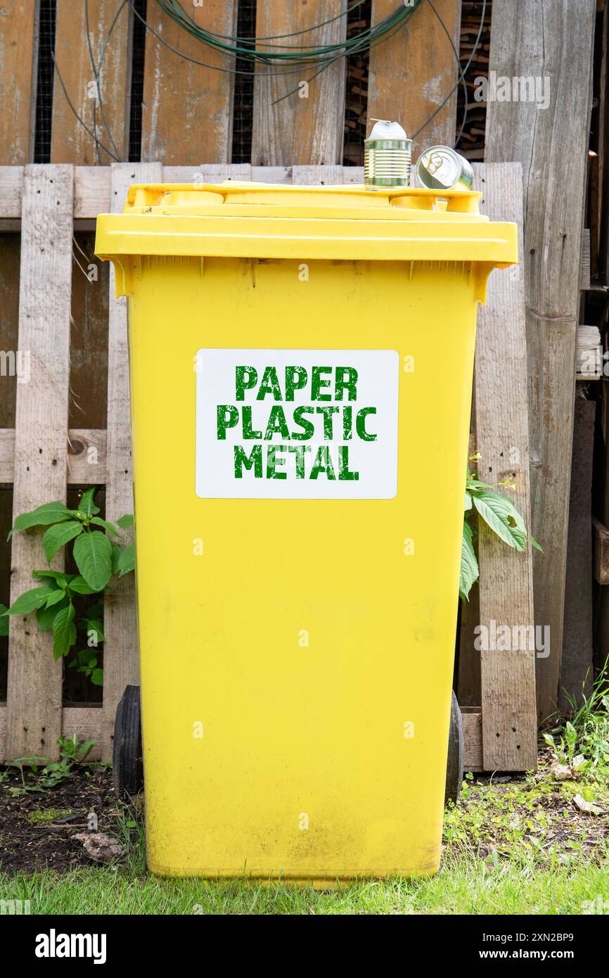 Paper Plastic Metal. Yellow waste sorting container. Terms and duty ...