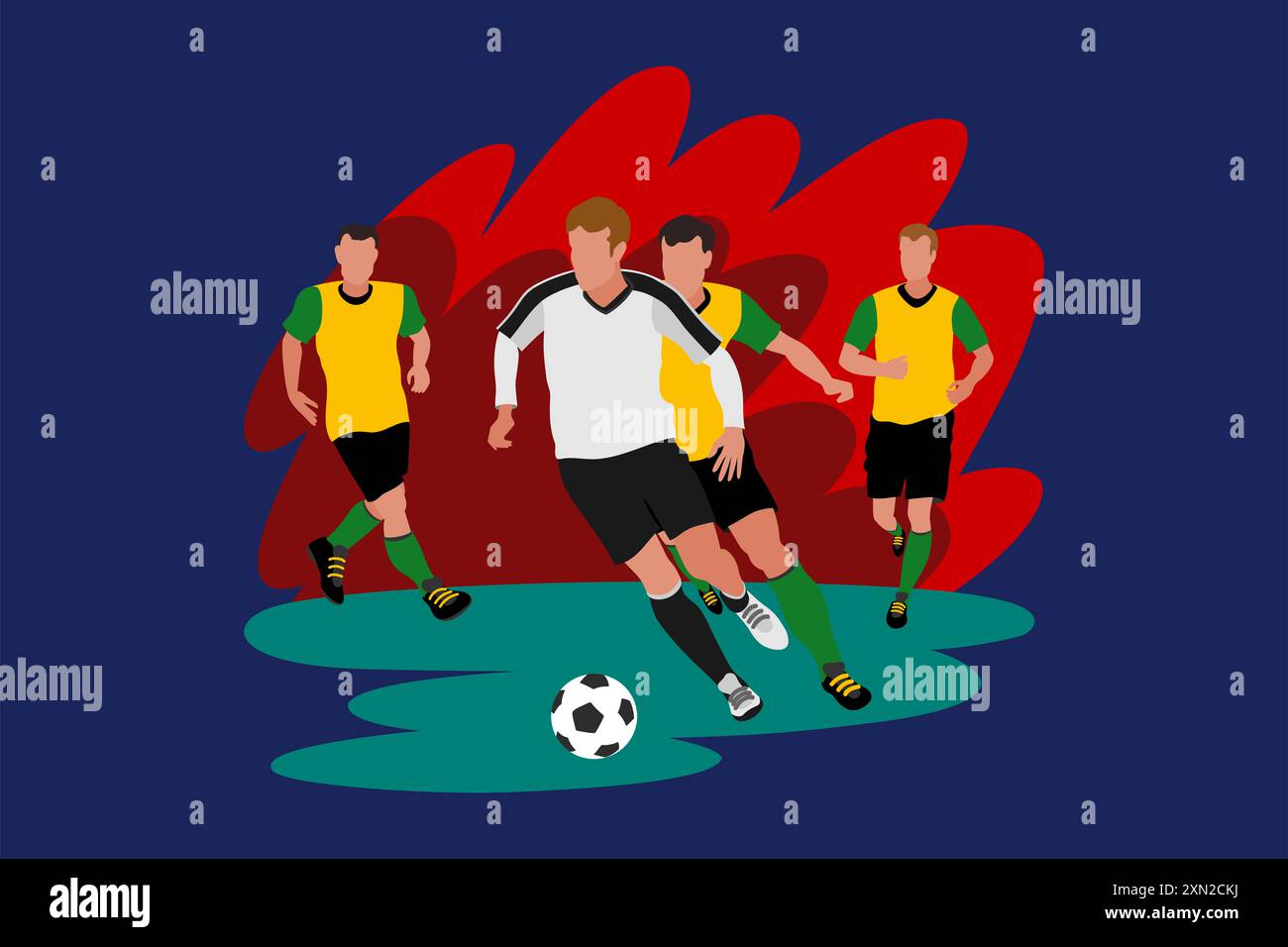 Colorful illustration of a football game. A group of players on a ...