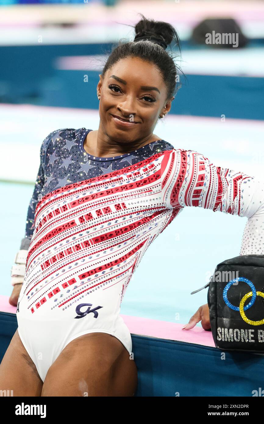 Paris, France, 30 July, 2024. Simone Biles of USA all smiles after the ...