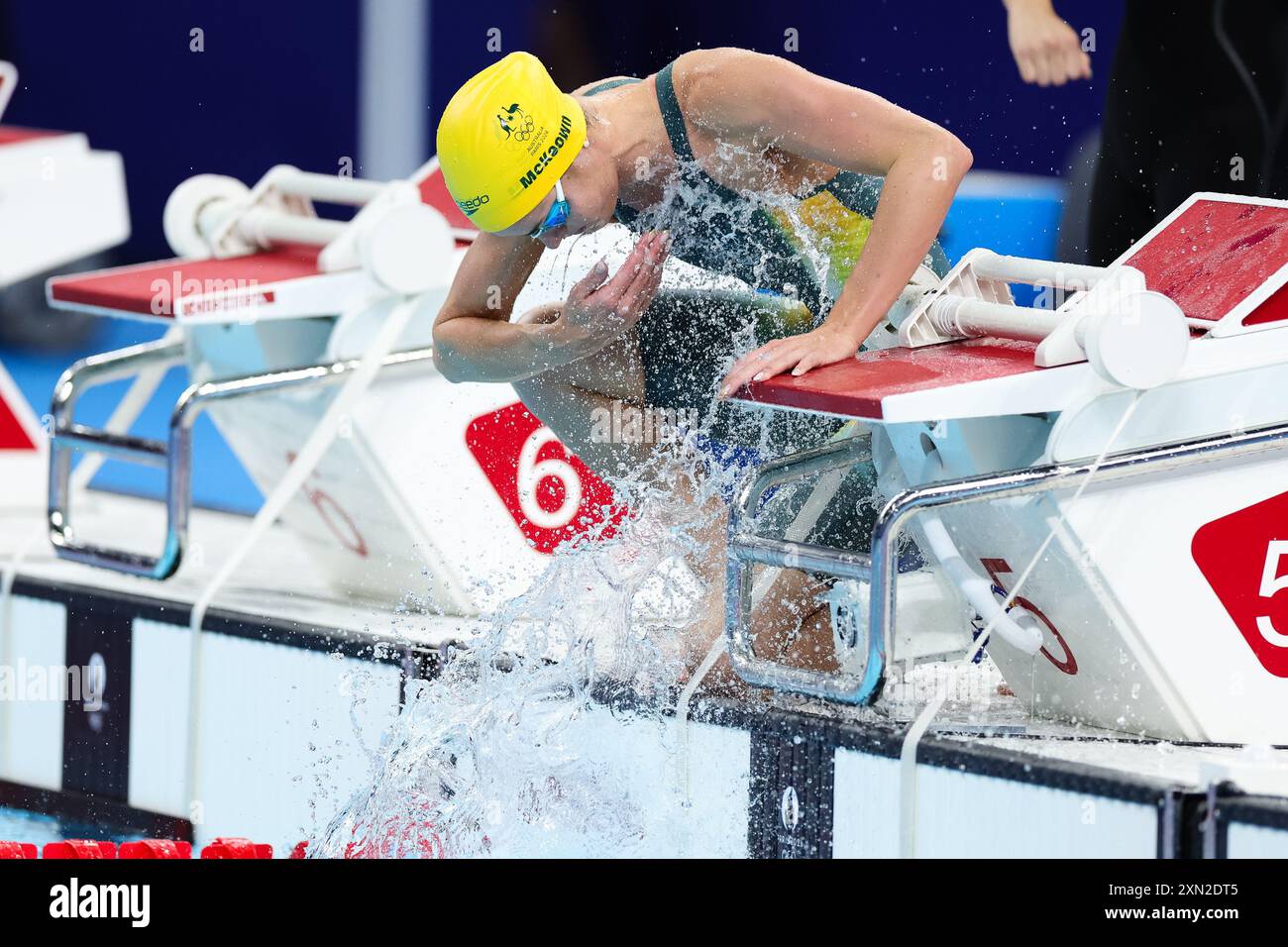 Paris, France, 30 July, 2024. Kaylee Mckeown of Australia splashes her ...