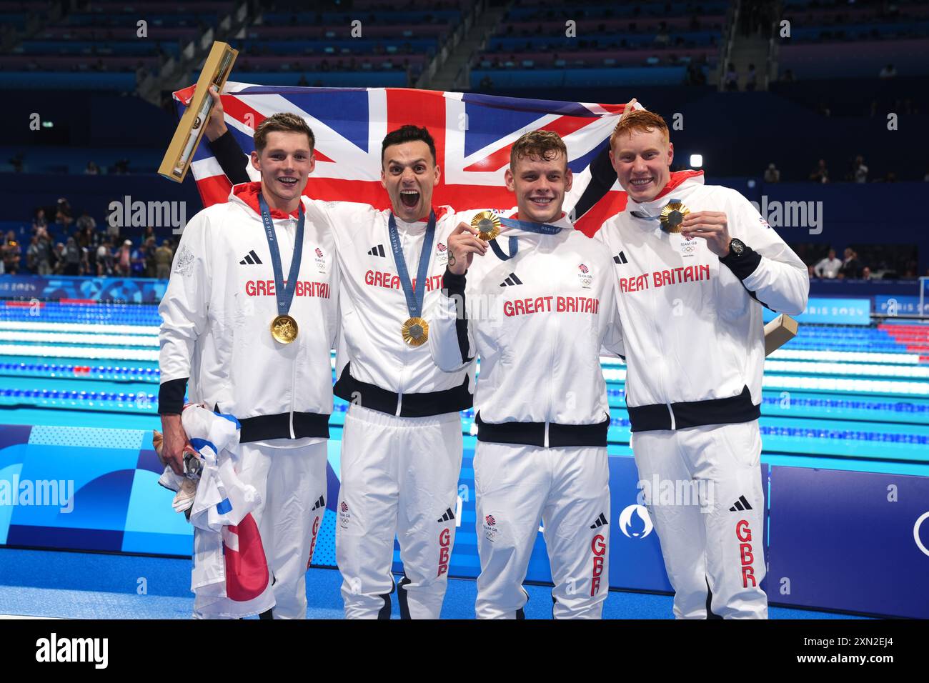 (L-R) Great Britain's Duncan Scott, James Guy, Matthew Richards and Tom ...