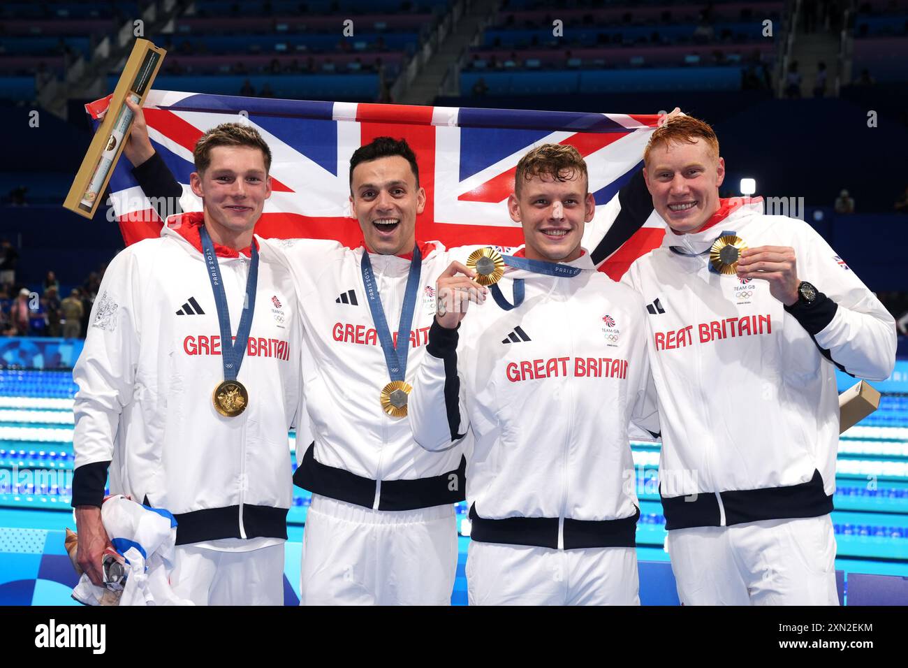 (L-R) Great Britain's Duncan Scott, James Guy, Matthew Richards and Tom ...