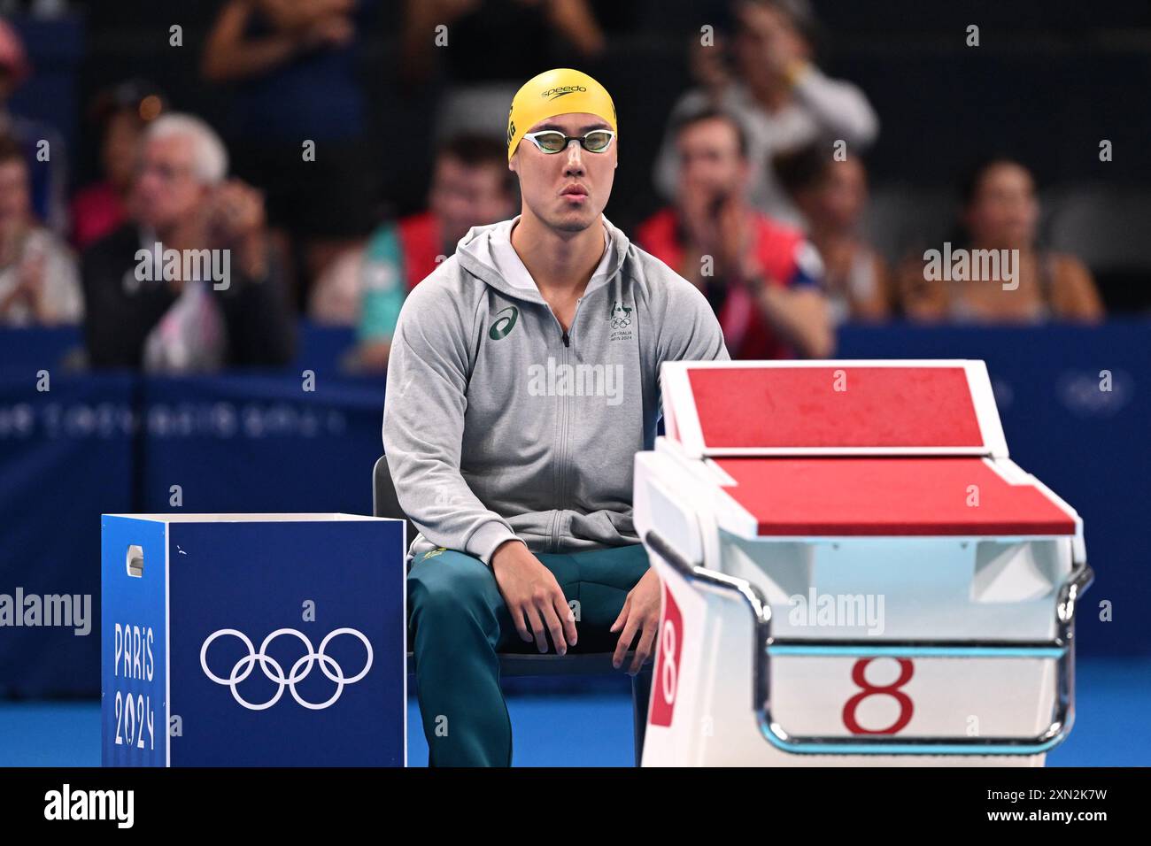 Paris, France. 30th July, 2024. Australian swimmer William Yang looks ...