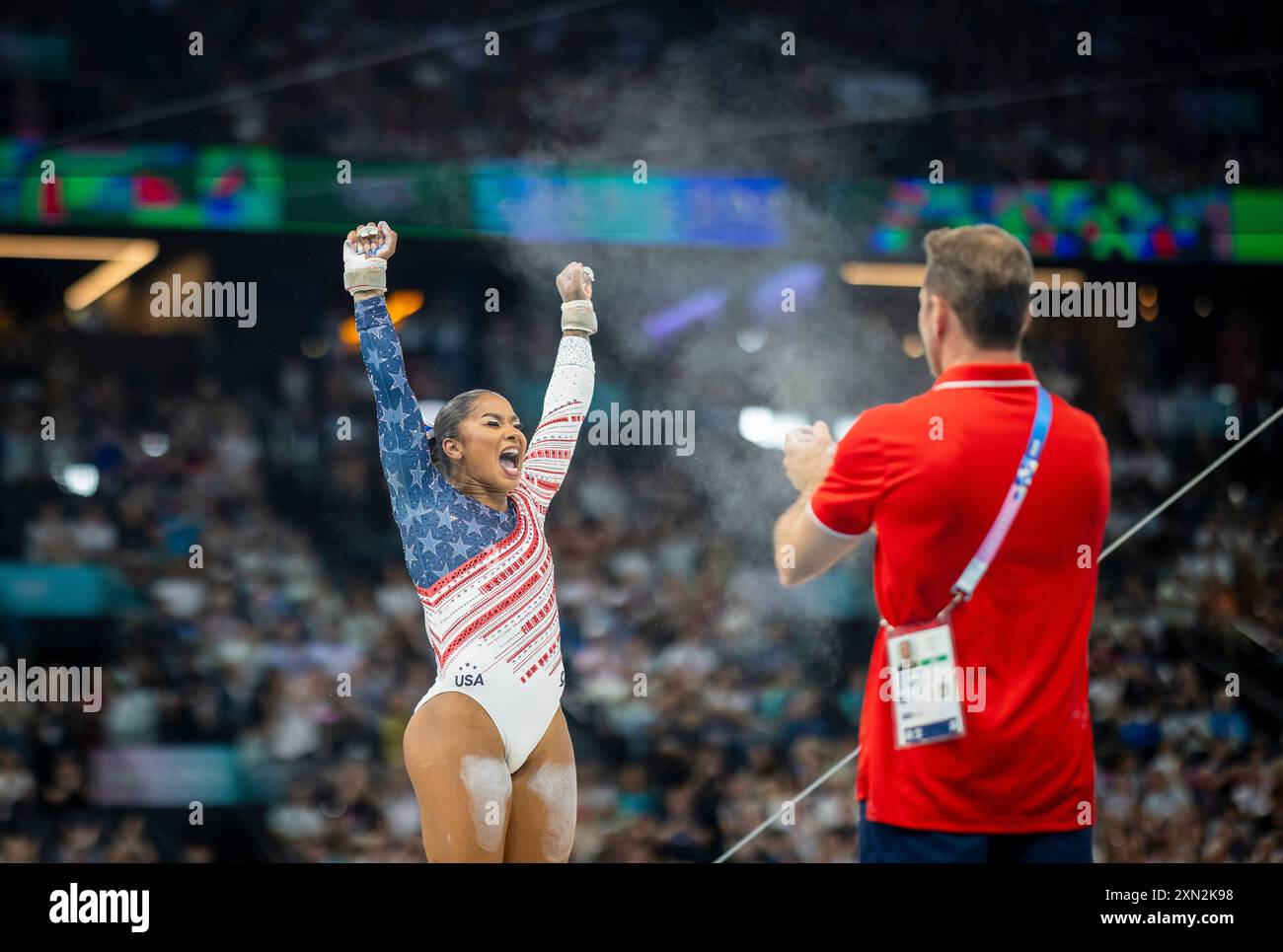 Paris, France. 30th Jul 2024. Jordan Chiles (USA) Paris 2024 Olympic Games Uneven Bars Artistic ...