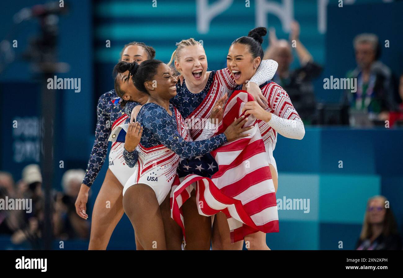 Paris, France. 30th Jul 2024. Simone Biles, Jade Carey , Hezly Rivera ...