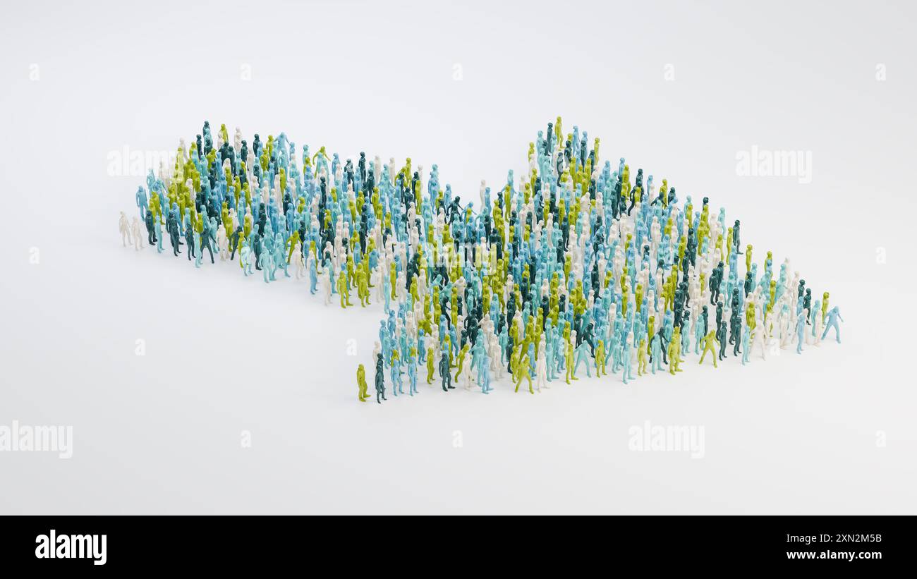 Teamwork concept, giving direction. Differently colored people ...