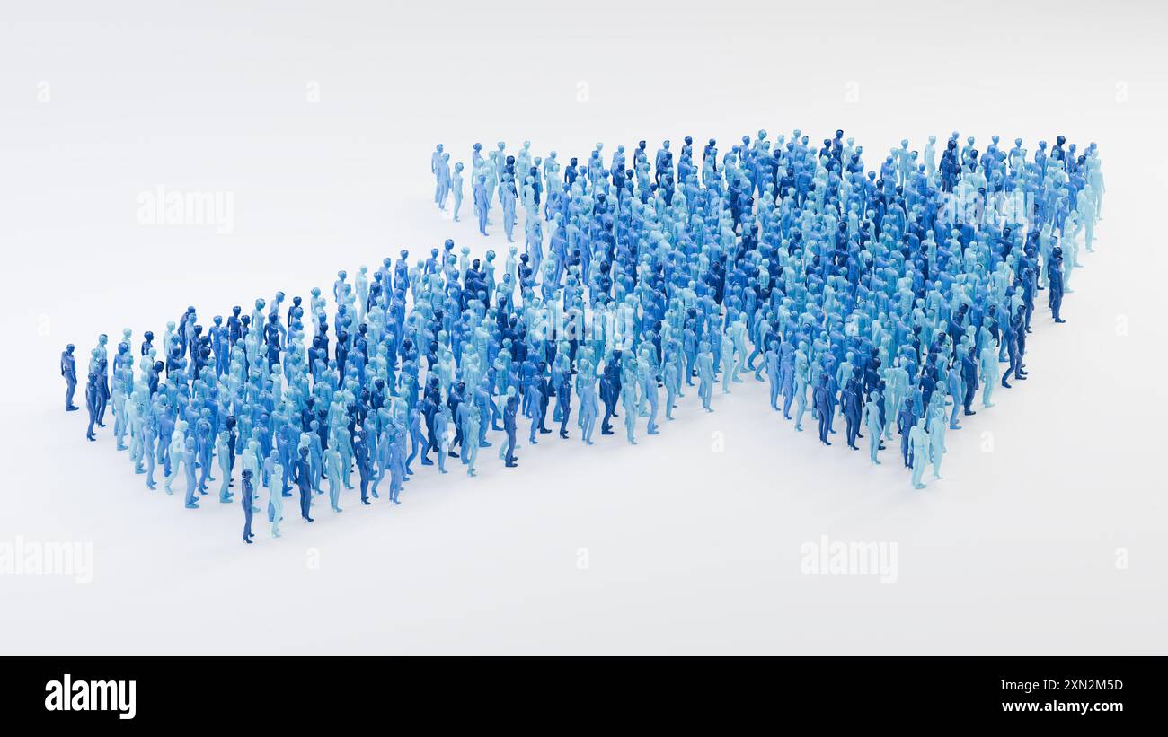 Teamwork concept, giving direction. Differently colored people ...