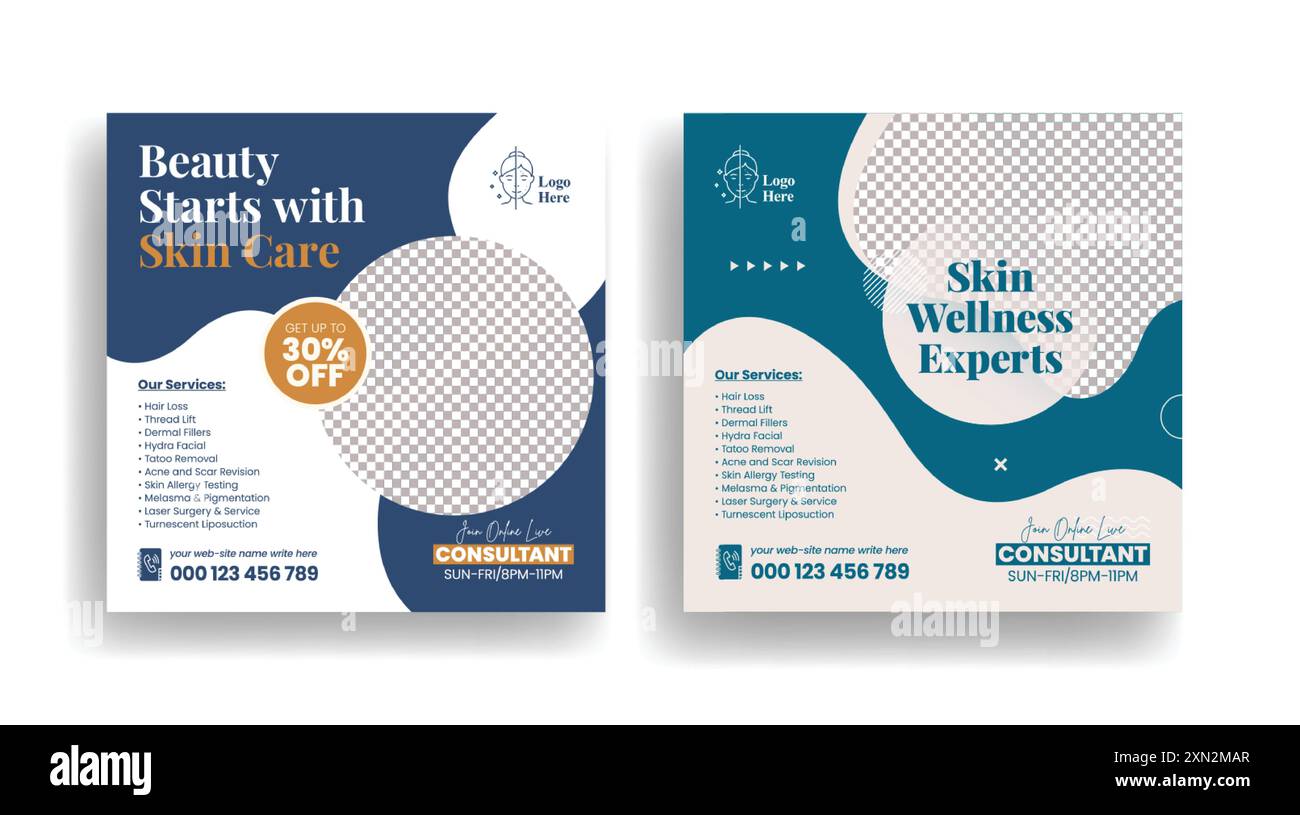 Dermatology skin care consultation editable social media post, banner ...