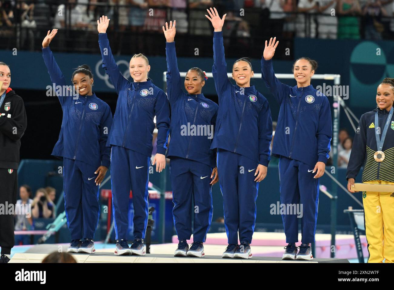Paris, France. 30th July, 2024. Gold medalists of Team United States ...
