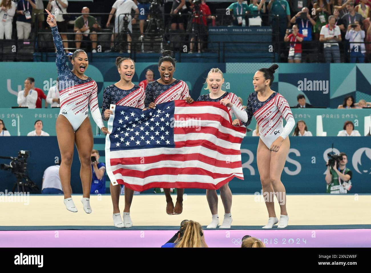 Paris, France. 30th July, 2024. Gold medalists of Team United States ...