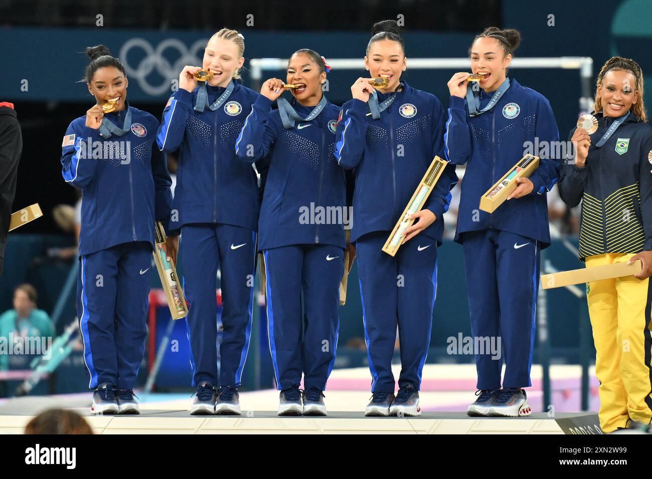 Paris, France. 30th July, 2024. Gold medalists of Team United States ...
