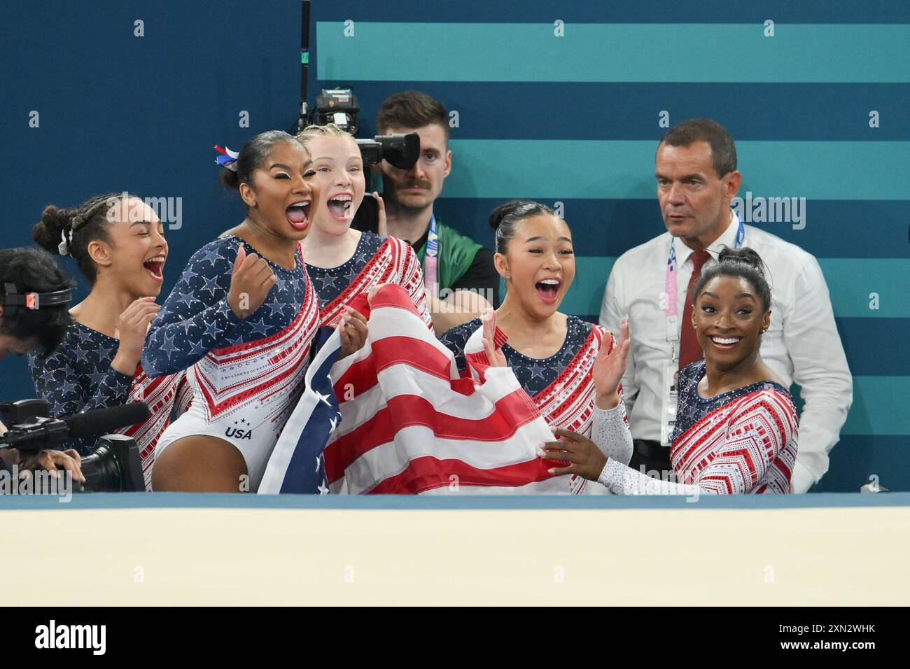 Paris, France. 30th July, 2024. Gold medalists of Team United States ...
