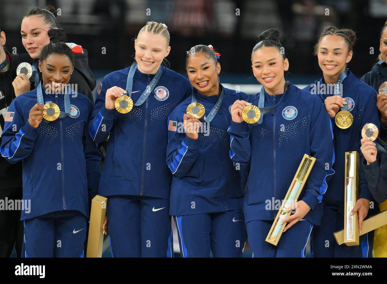Paris, France. 30th July, 2024. Gold medalists of Team United States ...