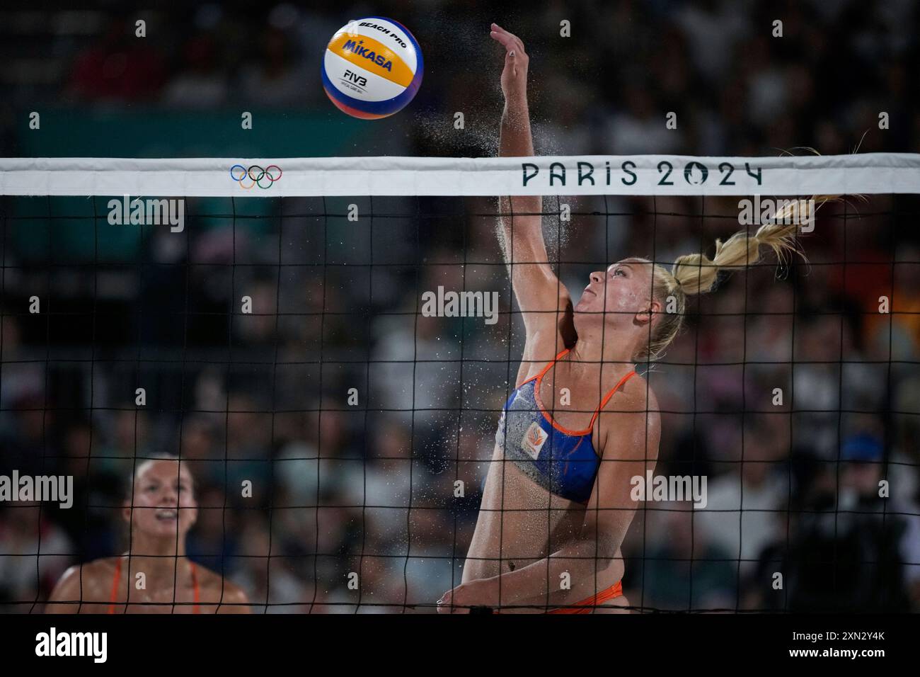 Netherlands' Raisa Schoon reaches the ball during the women's pool E ...