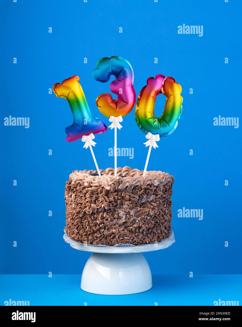 Birthday cake with balloon number 130 - Invitation card on blue ...