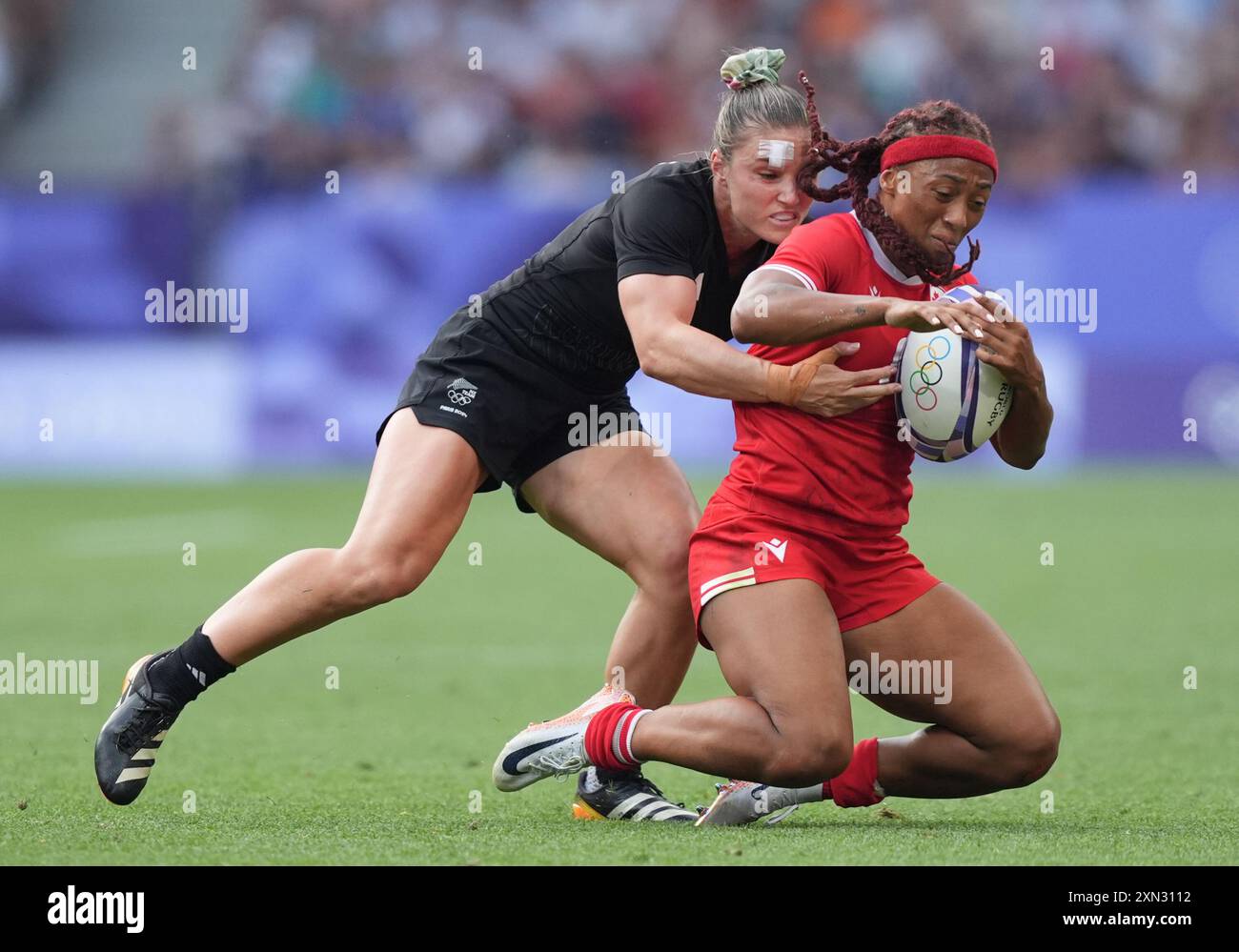 Paris, France. 30th July, 2024. Michaela Blyde (L) of team New Zealand ...
