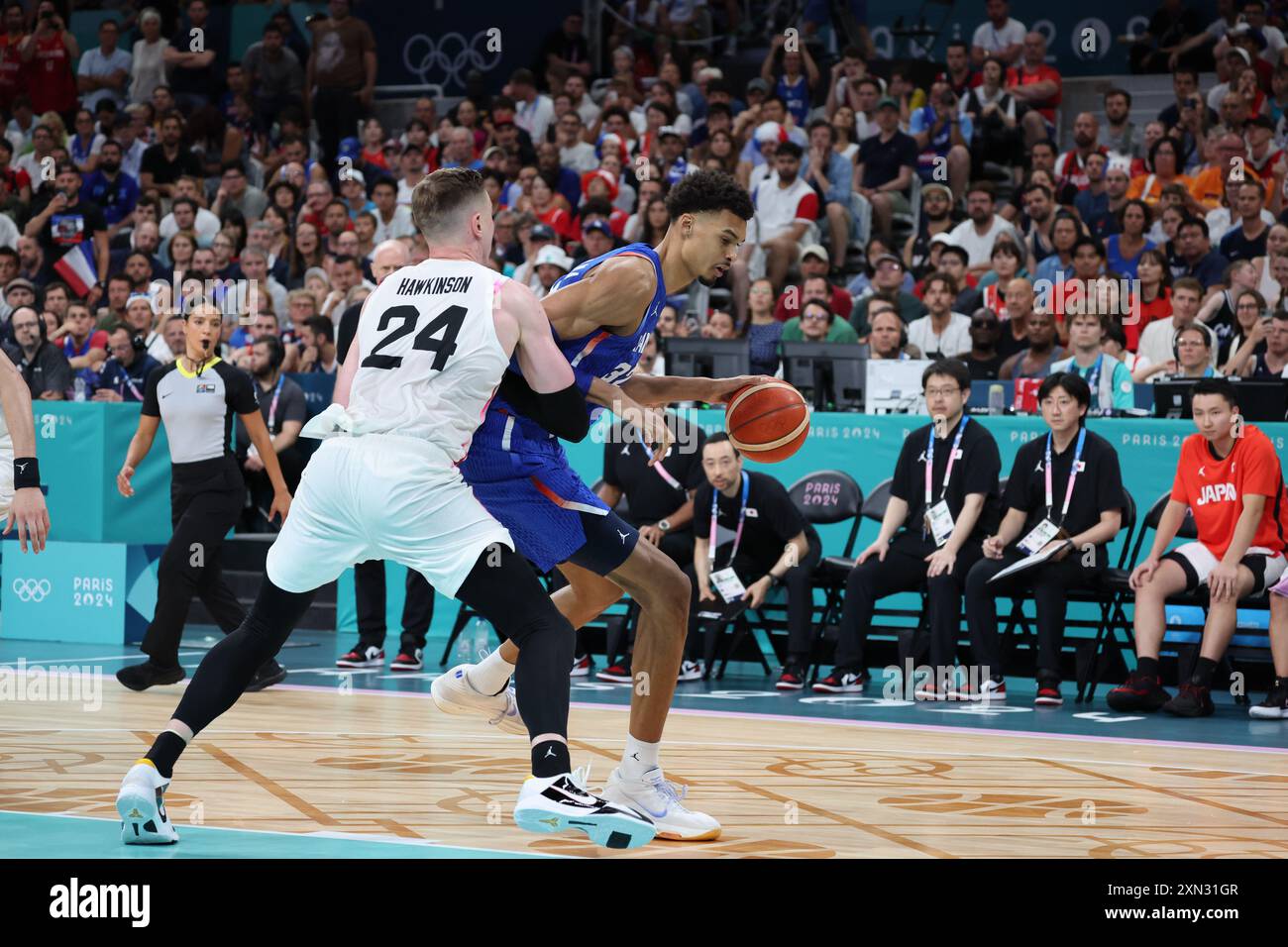 Victor Wembanyama of France and Josh Hawkinson of Japan, Basketball ...