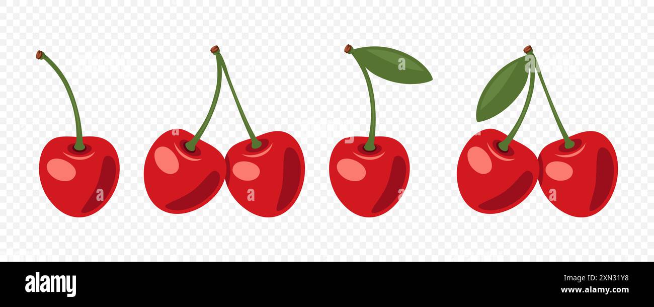 Adorable Cherry Icon Set. Cute Cherries for Valentine s Day, Love ...