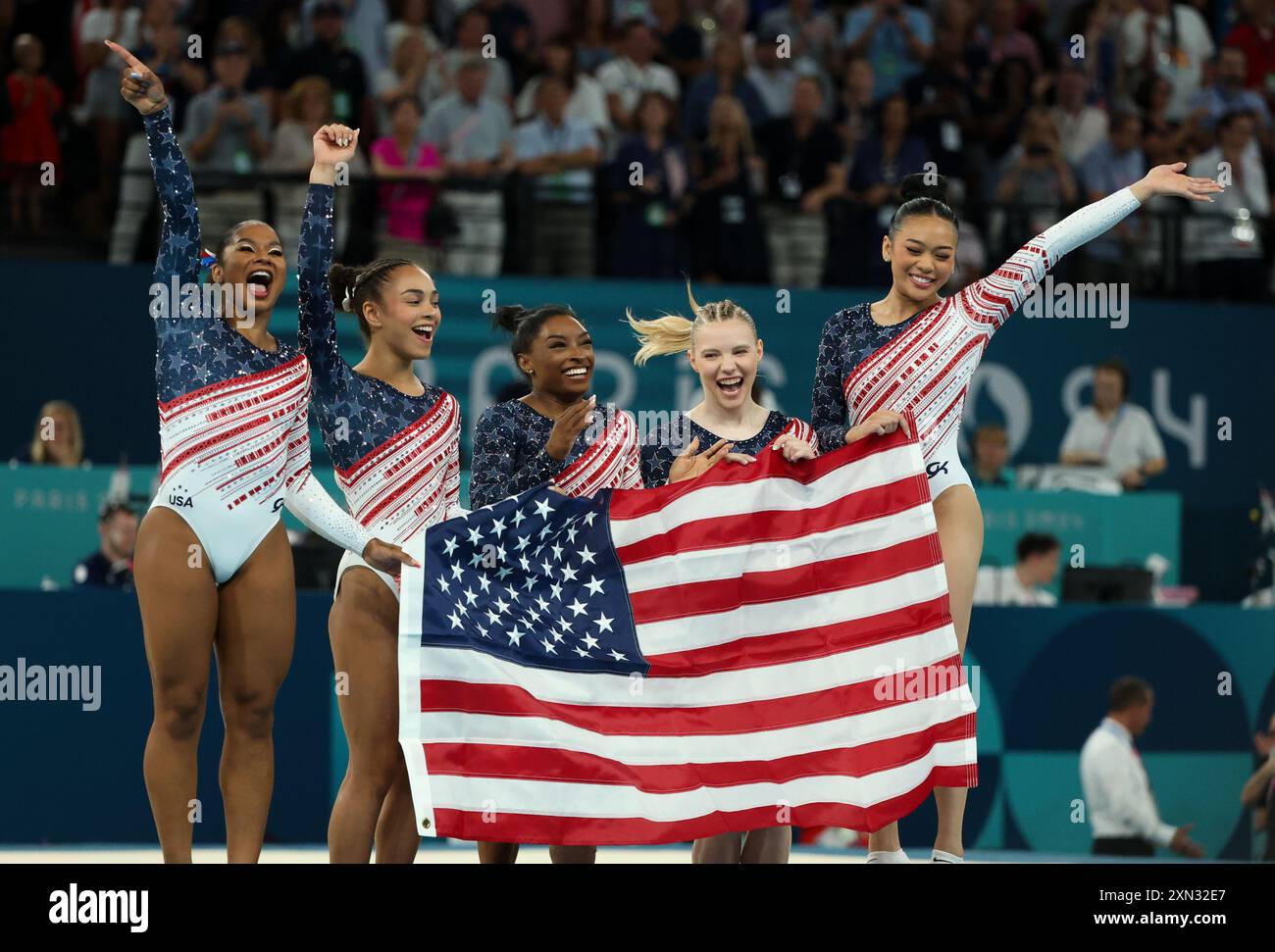 Paris, Ile de France, France. 30th July, 2024. Jordan Chiles, Hezly ...