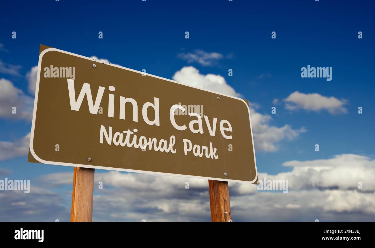 Wind Cave National Park (South Dakota) Road Sign Against Blue Sky and ...