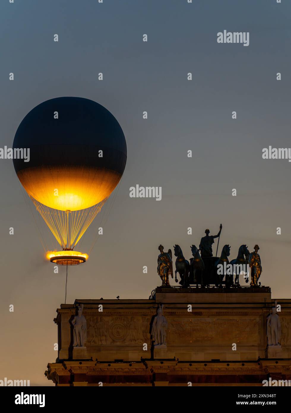 Paris, France - July 29, 2024: Olympic Flame Ballon above Tuilerie ...