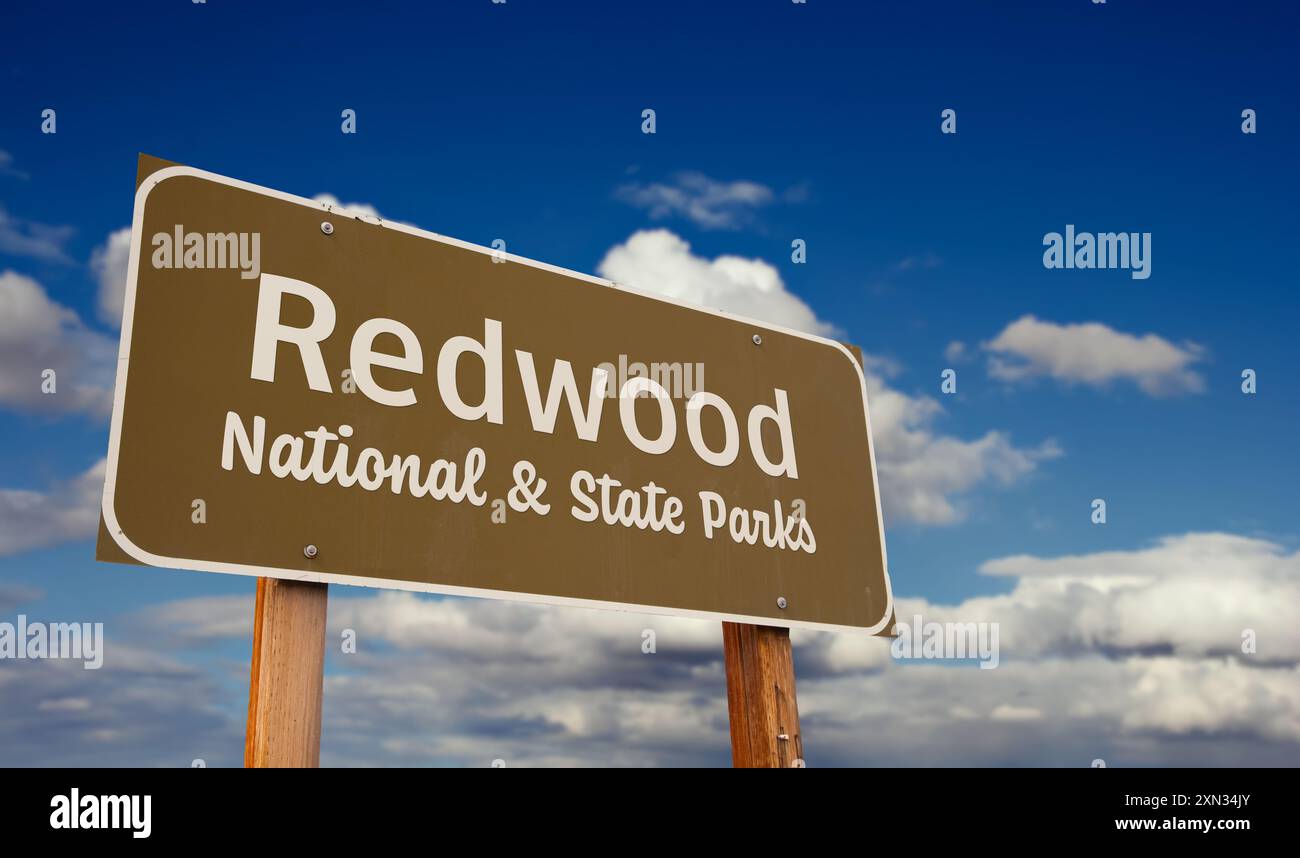 Redwood National and State Parks (California) Road Sign Against Blue ...