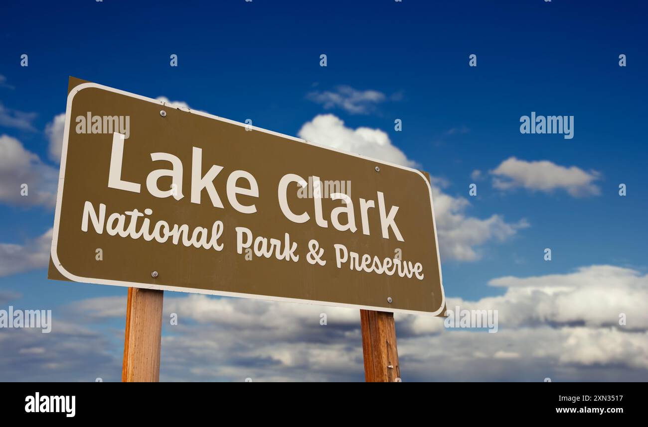 Lake Clark National Park and Preserve (Alaska) Road Sign Against Blue ...