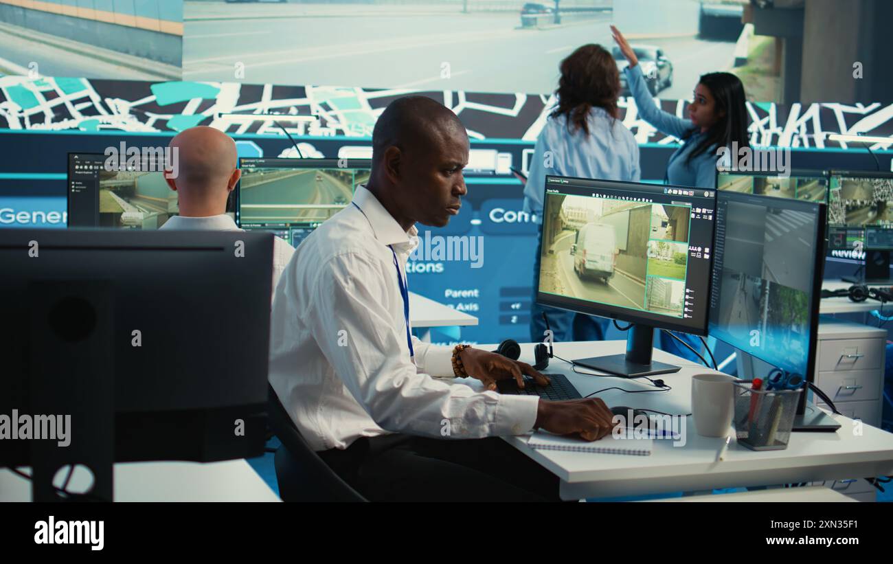 African american agency employee gathers data for order tracking ...