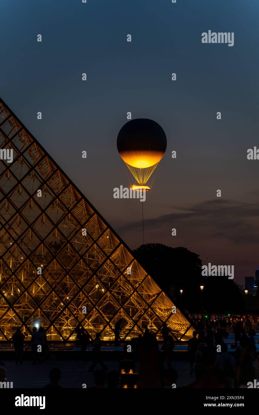 Paris, France - July 29, 2024: Olympic Flame Hot Air Balloon near ...