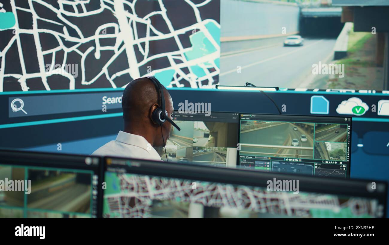 Operator uses satellite navigation map to guide delivery truck drivers ...