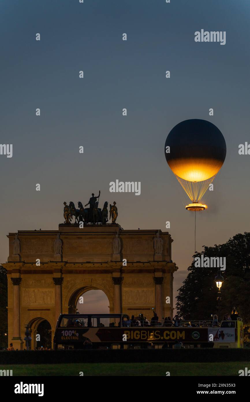Paris, France - July 29, 2024: Olympic Flame Ballon above Tuilerie ...