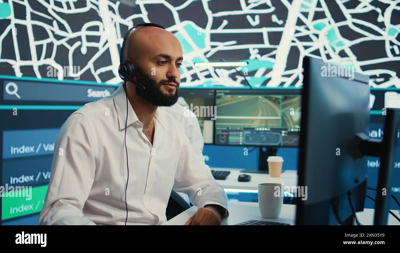 Middle eastern call center operator gives directions to the courier ...