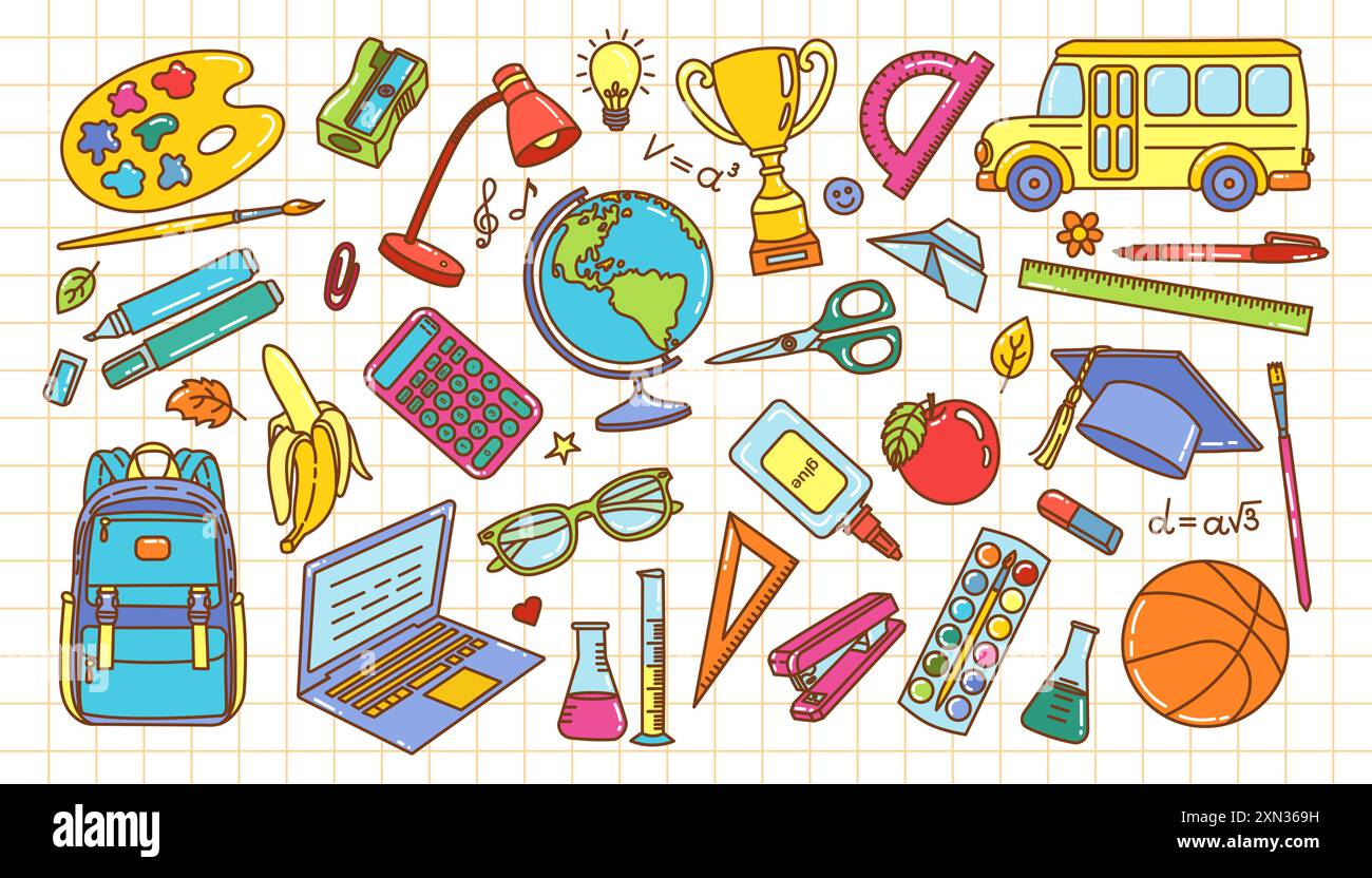 Vector school themed set of illustrations with variety of educational ...