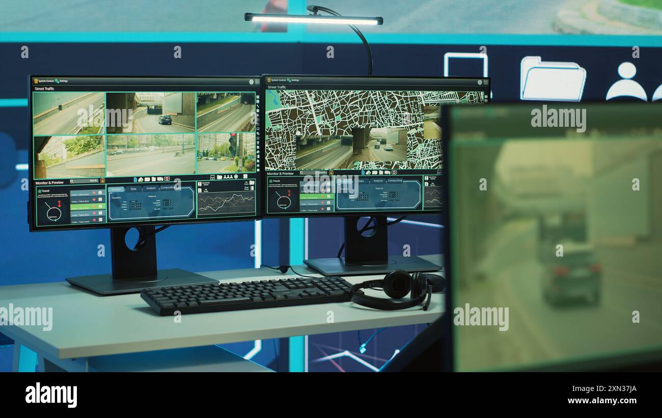 Empty government agency works on traffic radar surveillance system with ...