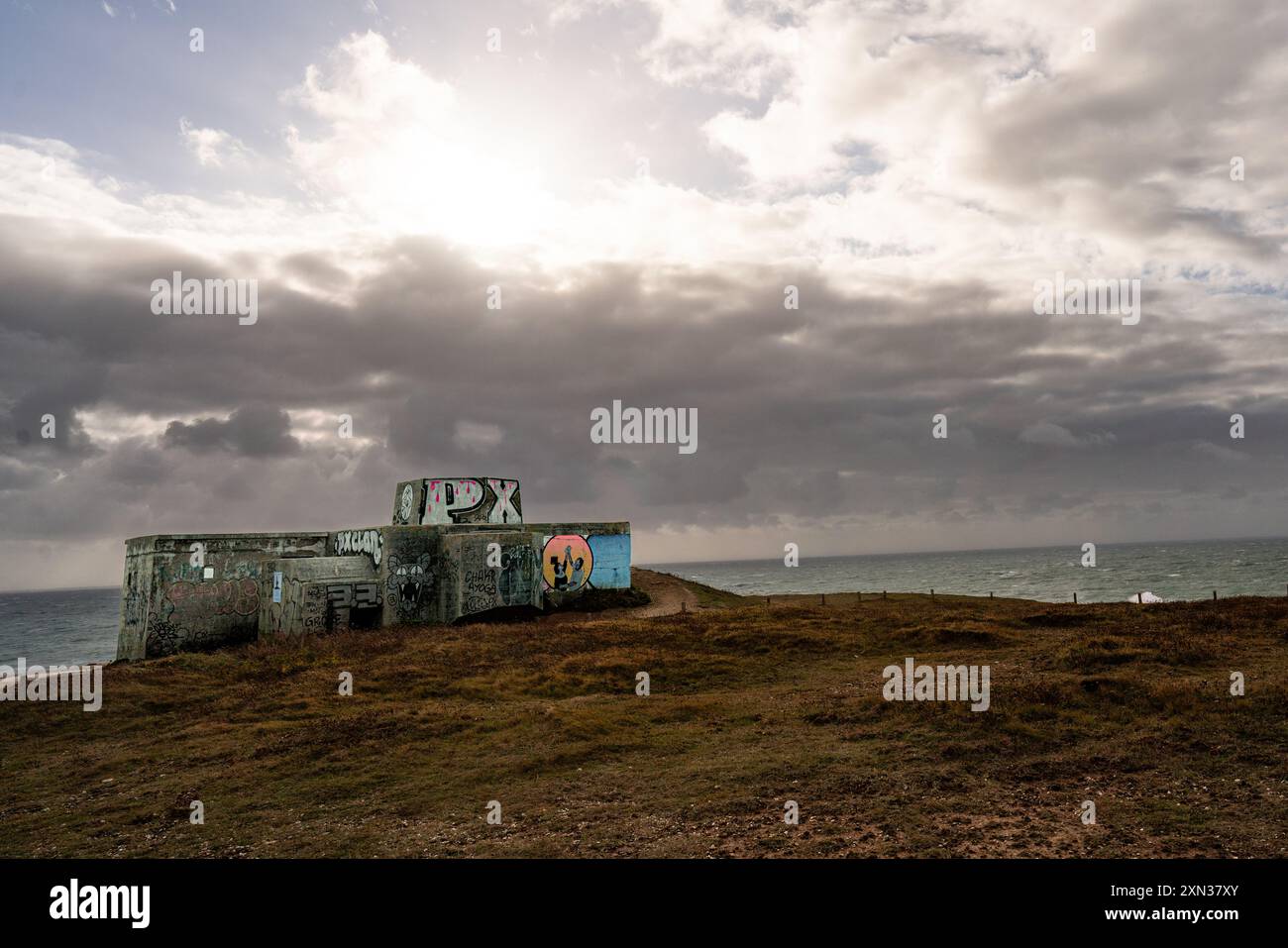 The wild coast in French island called "Belle île en mer" during a ...