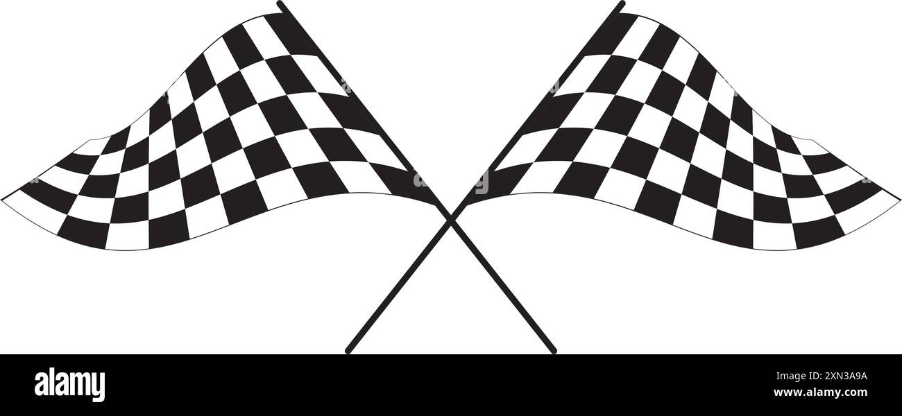 Crossed race flags with checkered black and white print. Start or ...