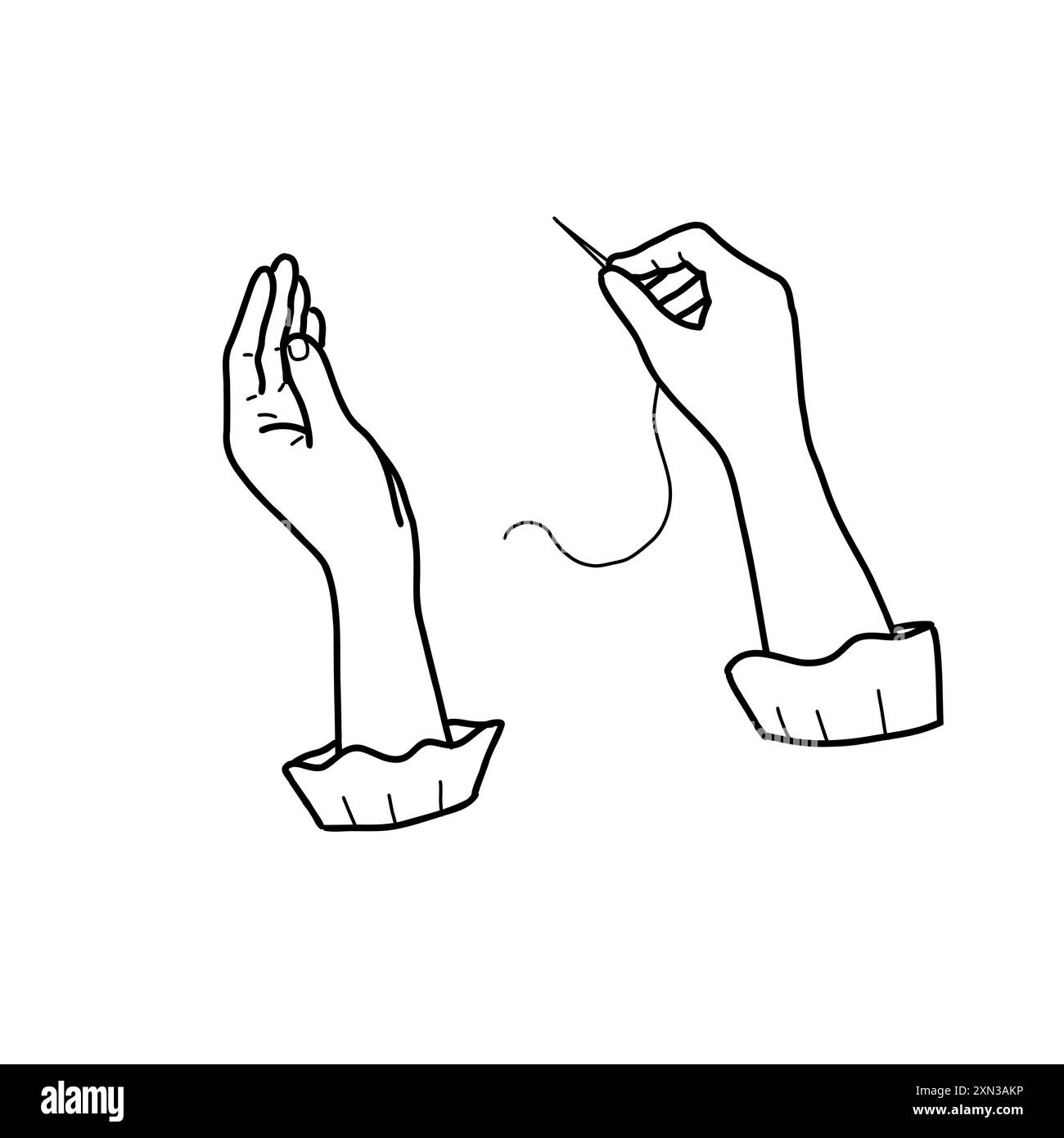 Female Hands holding Needle with Thread isolated on a white background ...