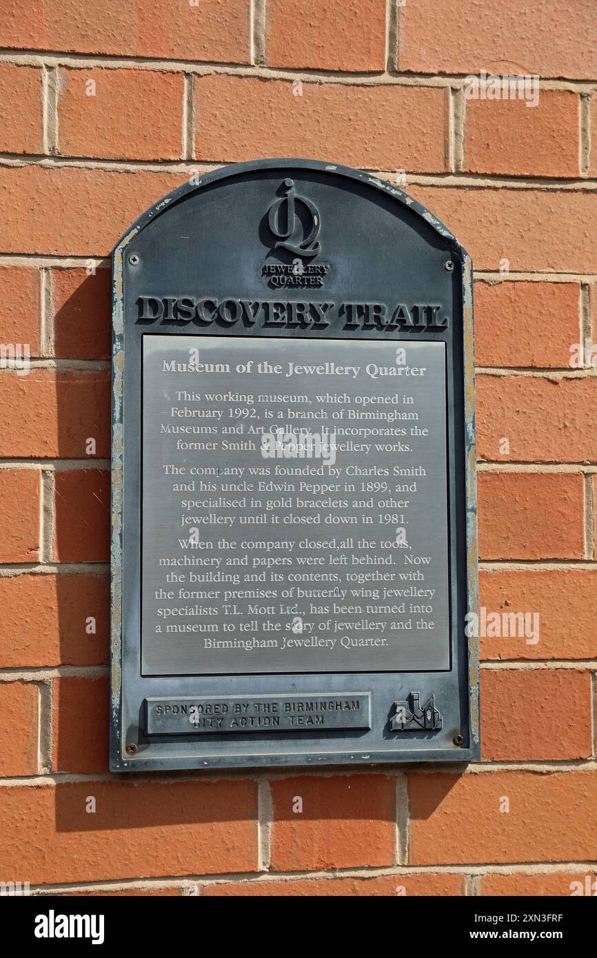 Museum of the Jewellery Quarter plaque in Birmingham Stock Photo - Alamy