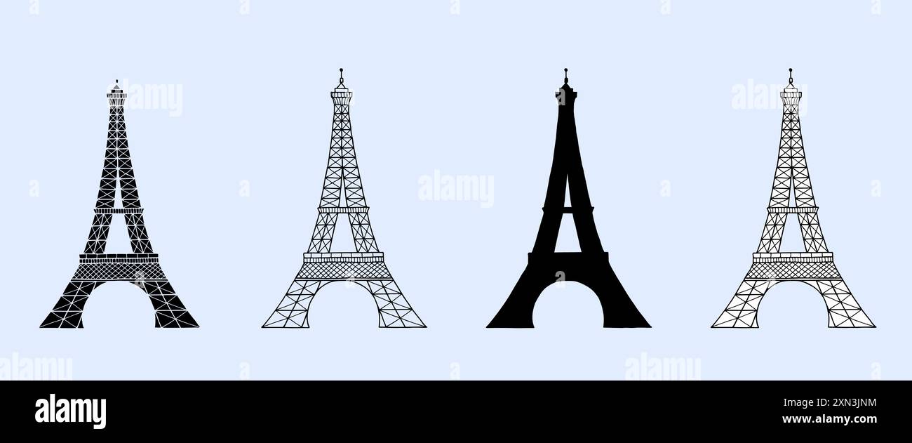 Black silhouette of Eiffel Tower vector hand drawn illustration. Symbol ...