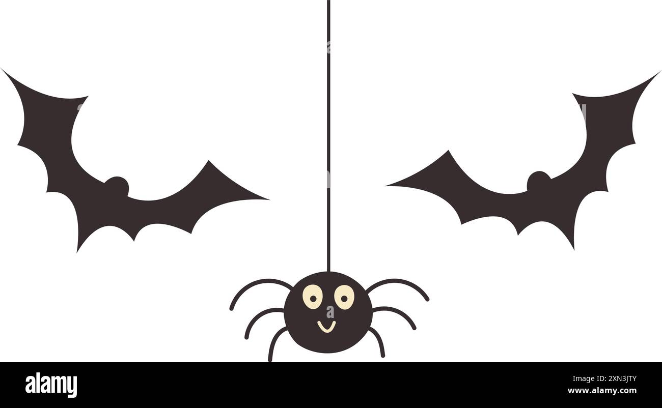 Black silhouette of spider and bats. Halloween cute character isolated ...