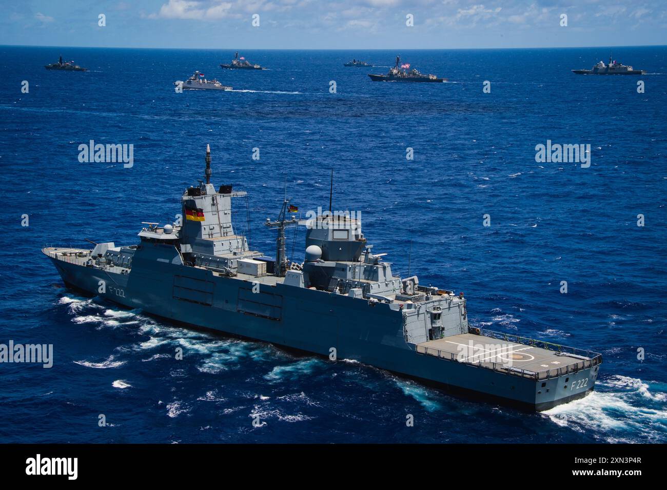 German navy Baden-Würtemberg-class frigate F222 sails in formation ...
