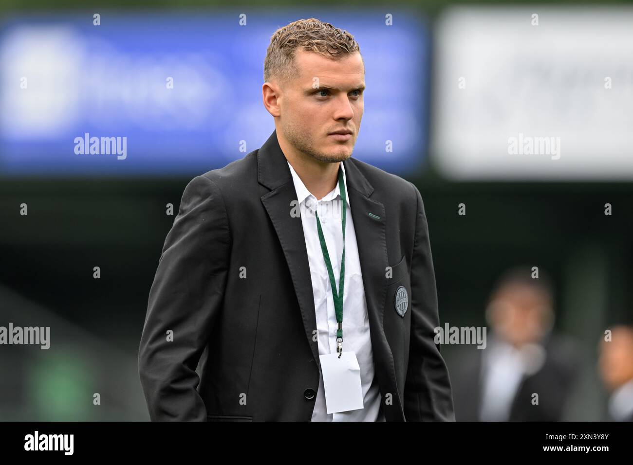 Philippe Rommens of Ferencváros inspects the pitch ahead of the UEFA ...