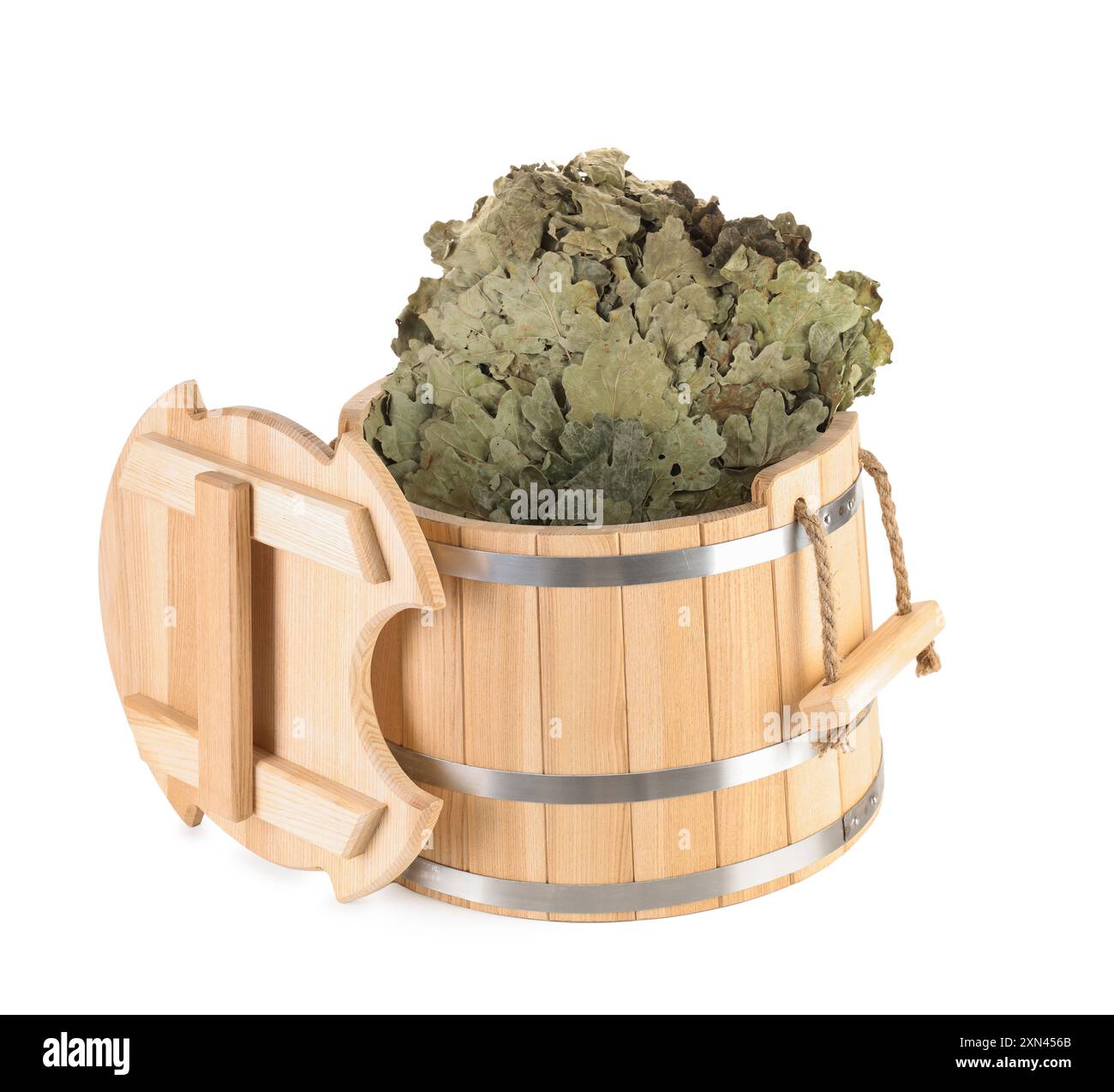Sauna whisk in bucket isolated on white Stock Photo - Alamy