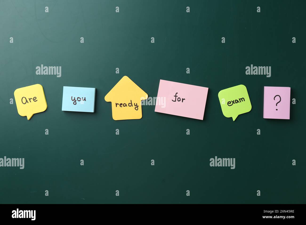 Sticky notes with question Are You Ready For Exam on chalkboard, flat ...