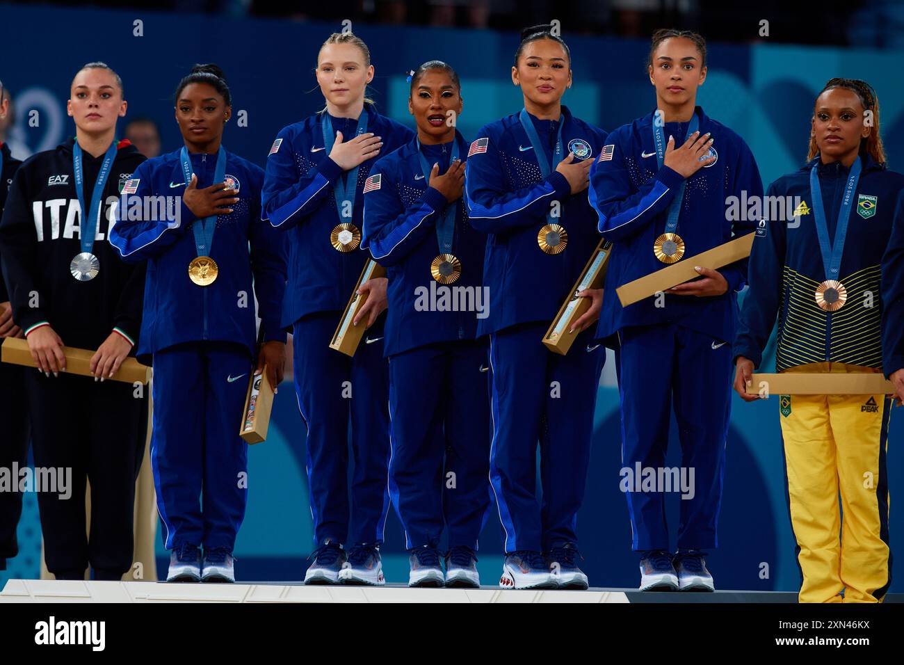 Hezly Rivera, Jordan Chiles, Jade Carey, Sunisa Lee and Simone Biles of ...